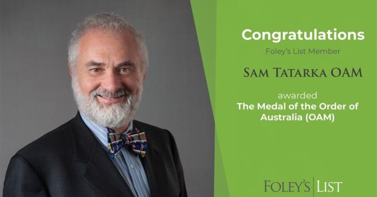 Sam Tatarka awarded the Medal of the Order of Australia | Foleys List